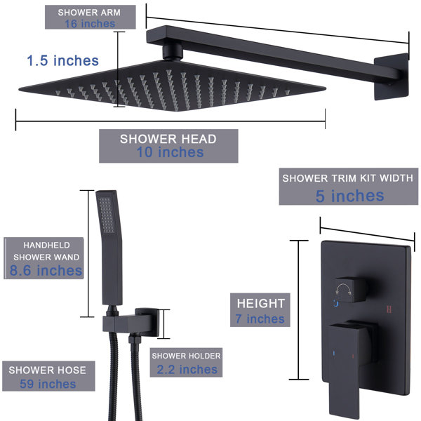 VAMOP Rainfall Shower Faucet Set with High Pressure 10 inch Shower Head Hand Held Square Shower ...